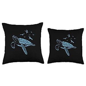 Turtle reptile carapace old Sauropsida Testudines Turtle in Water with Birds in Sky Throw Pillow, 16x16, Multicolor