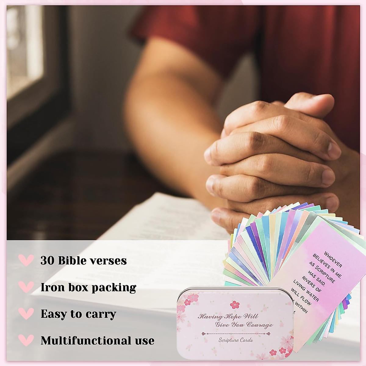 Christian Gifts for Women, Inspirational Gift for Women with Scripture Cards, Cross Necklace, Religious Gift for Thanksgiving, Easter, Birthday, Spiritual Gifts for Woman, Mom, Sister (Pink)