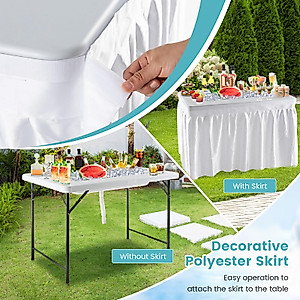 KOTEK Folding Ice Cooler Table with Drain and Skirt, Foldable Beverage Cooler Table Buffet Salad Cooler Server with Edge, Portable Chill Table for Party, Wedding, Picnic, Camping