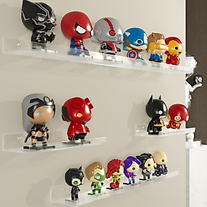 Sooyee 16.5" Clear Acrylic Shelves Wave Texture, Floating Shelves for Wall Storage,Book Display Shelf,Wall Shelves for Bedroom,Bathroom,Living Room, Kitchen,Set of 8