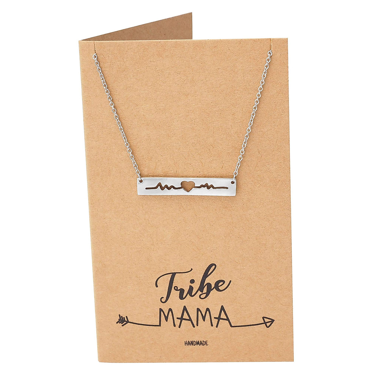 quan jewelry Tribe Mama Bar Heartbeat Heart Pendant Necklace, Fiendship EKG Bar Necklaces for Mom. Mom Necklace for Expecting Mothers and Women with Greeting Card