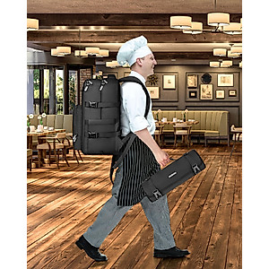 PEKREWS Chef Backpack with Knife Roll Bag, 40+ Slots Pockets for Knives Laptop and Kitchen Utensils Storage, Water-resistant Professional Chef Knife Case Gifts for Men and Women, Black
