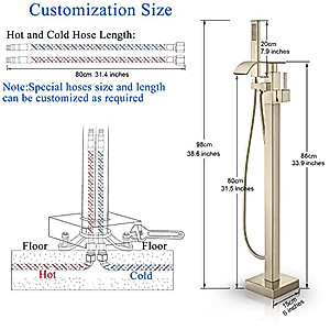Senlesen Freestanding Bathtub Faucets Floor Mounted Tub Filler Faucet with Handshower Brushed Gold