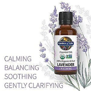 Garden of Life Essential Oil, Lavender 30 ml, USDA Organic & Pure, Clean, Undiluted & Non-GMO - for Diffuser, Aromatherapy, Meditation, Skincare, Sleep - Calming, Relaxing, Soothing, 1 Fl Oz