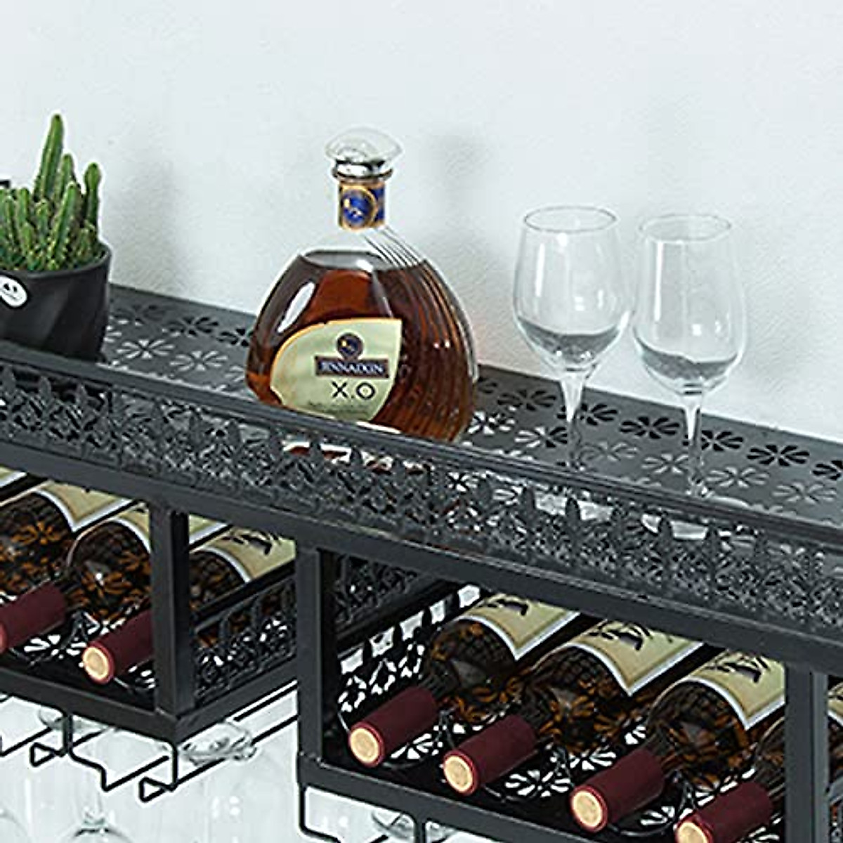 Industrial Wine Rack Cabinet Upside Down Wine Glass Bar Glass Rack Hanging Wall Wine Rack Include Wall-Mounted Wine Rack Wall Shelf 16-24 Wine Glasses Cases (39.4" x 11.8" x 11.8" Double Layer)