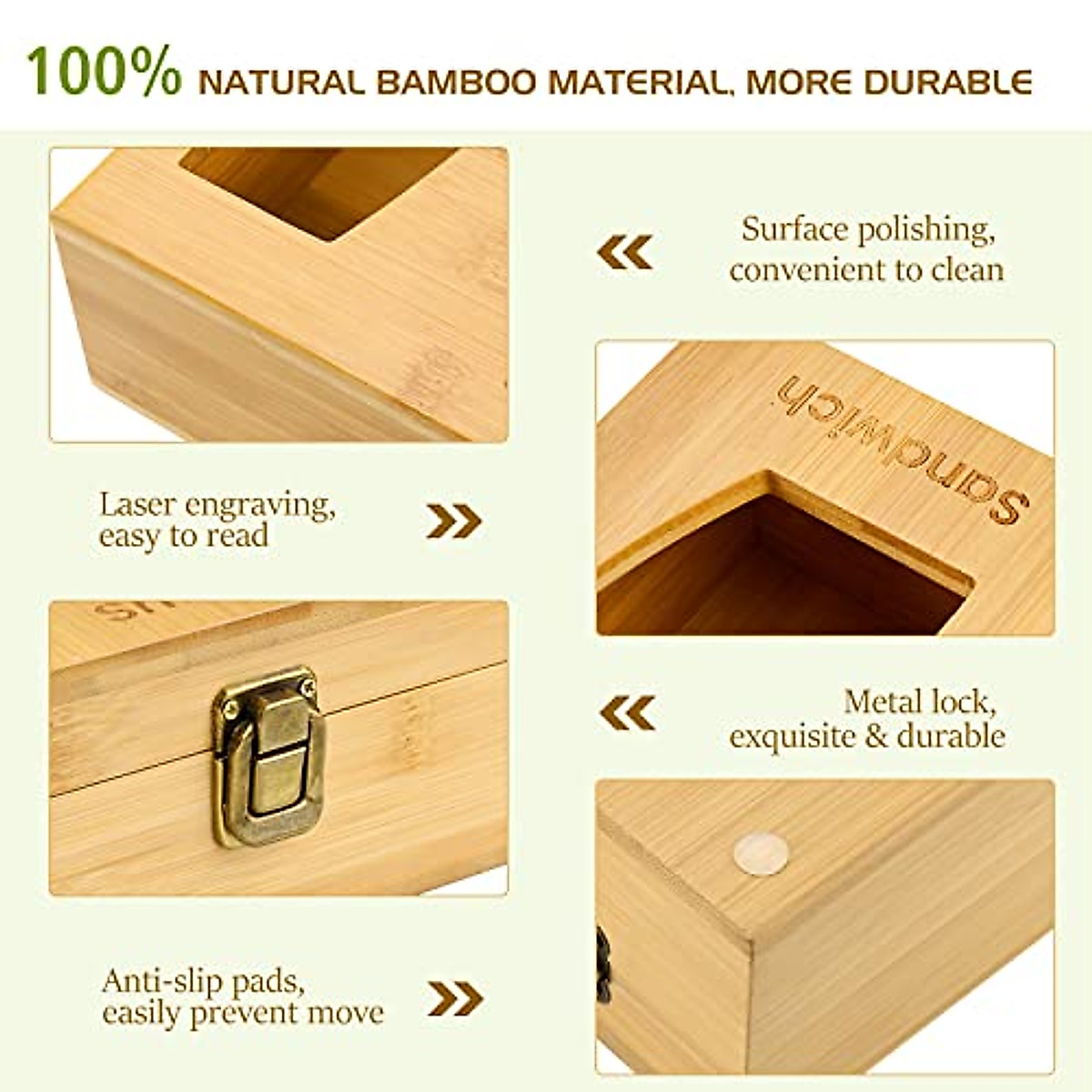 Ziplock Bag Storage Organizer, Bamboo Baggie Organizer for Drawer, Kitchen Food Storage Bag Holder Dispenser, Plastic Sandwich Bag Container Wall Mount Wrap Dispenser for Gallon, Quart, Snack, Candy