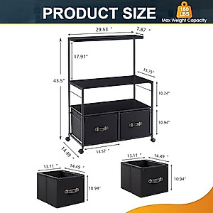 VECELO Lateral File Cabinet with 3 Shelf, 2 Drawer File-Cabinet on Brakeable Wheels, Large Printer Stand with Open Storage Shelf fits Letter Size for Home Office, Black