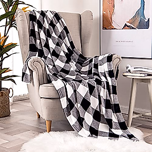 MIULEE Buffalo Plaid Fleece Throw Blanket for Sofa Couch Bed, Black and White Checkered Decor, Super Soft Lightweight Cozy Warm Fuzzy Geometric Microfiber Flannel Twin Size Blanket, 60" X 80"