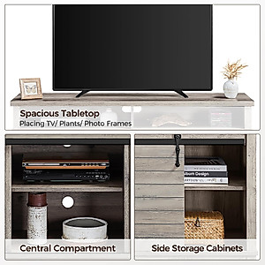 Yaheetech TV Stand with Sliding Barn Doors, Farmhouse TV Stand for TVs up to 65 Inch, Mid Century Media Entertainment Center for Living Room, 32.5 in H, Gray