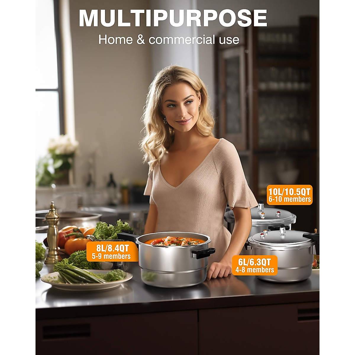 WantJoin 8Qt Aluminum Pressure Cooker w/Release Valve & Multiple Protective Devices,Pressure Canner Compatible with Gas & Induction Cooker,Canner Rack Included