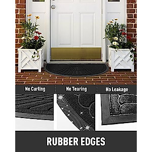 Door Mat Outdoor Indoor Entrance Doormat-Semicircular Durable Rubber Non Slip Front Door Mat for Outside Inside Entry Entryway Dirt Trapper Welcome Mat for Muddy Paws and Shoes-Black 17”x30”