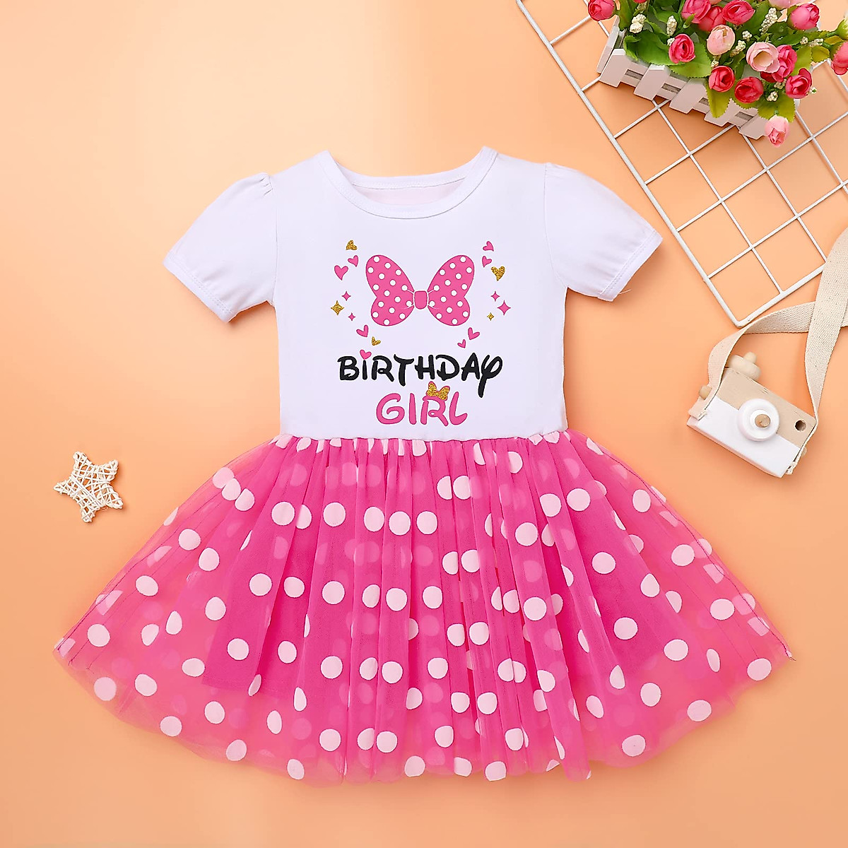 IMEKIS Mouse 2nd 3rd Birthday Outfit Baby Girls Dress Polka Dots Mini Tutu Headband Two Three Years Old Cake Smash Photo Shoot Toddler Mouse Themed Birthday Party Supplies Hot Pink Bowknot 2-3T