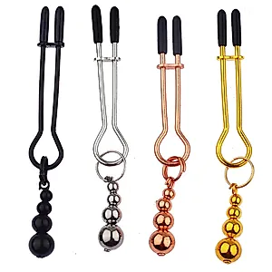 Adjustable Stainless Steel Nipple Clips Non Piercing Nipple Clamps Gourd Bell Pendant Nipple Jewelry (Rose Gold)