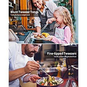 12-inch Cooking Tweezer and Offset Tweezer Set, Tongs Precision Serrated Tips, Stainless Steel Professional Chef Tweezer Kitchen Tools for BBQ, Plating and Serving