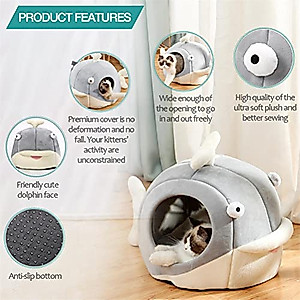 Cat Beds for Indoor Cats - Cat Bed Cave with Removable Washable Cushioned Pillow, Calming Cozy Soft Cat Cave, Cute Friendly Dolphin Cat Houses for Indoor Cats No Deformation Pet Bed, M