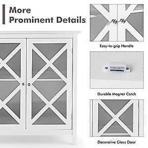 Giantex Buffet Cabinet with Storage, Kitchen Sideboard, 2 Door Credenza with Adjustable Shelf, Standing Cupboard, Wood Kitchenware Organizer for Living Room Entryway (White)
