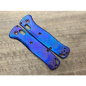 Flamed TOPO engraved Titanium Scales for Benchmade Bugout 535