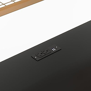 Full Size Modern Loft Bed with Desk, Cabinets, Drawers and Bedside Tray, Charging Station, USB Ports and Socket, Metal Bed Frame with Ladder and Guardrails for Kids Teens Adults (Gold+Black-01)