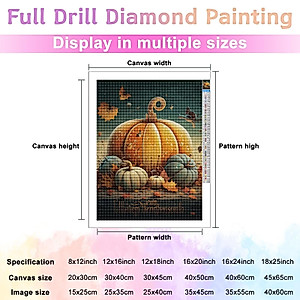 Champi 5D Autumn Diamond Wall Art, Pumpkin Diamond Art Kit for Adults, DIY Pumpkin Diamond Gemstone Bead Art Kit for Gifts and Home Wall Decor 12x16 inches, yjl01