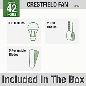 Hunter Crestfield Indoor Low Profile Ceiling Fan with LED Light and Pull Chain Control, 42", Noble Bronze