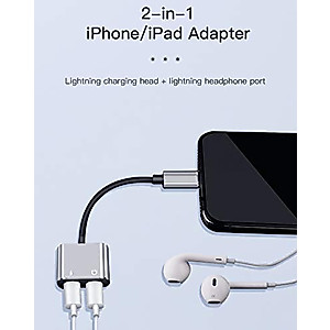 KUULAA iPhone Adapter Dual 2-1 for iPhone 7/7 Plus/ 8/8 Plus/X/XS/11 Pro Max, 2-in-1 Splitter Adapter/Cable for iPhone Audio/Headphone and Charger, Remote Control & Telephone Call Supported (Black)