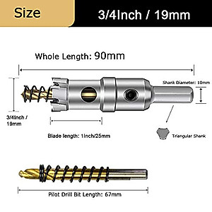 ASNOMY Tungsten Carbide Tipped Hole Saw Drill Bit for Hard Metal, 3/4 Inch T.C.T Hole Saw Cutter with 2pcs Titanium-Plated Pilot Drill bit for Metal, Steel, Iron, Wood, Plastic