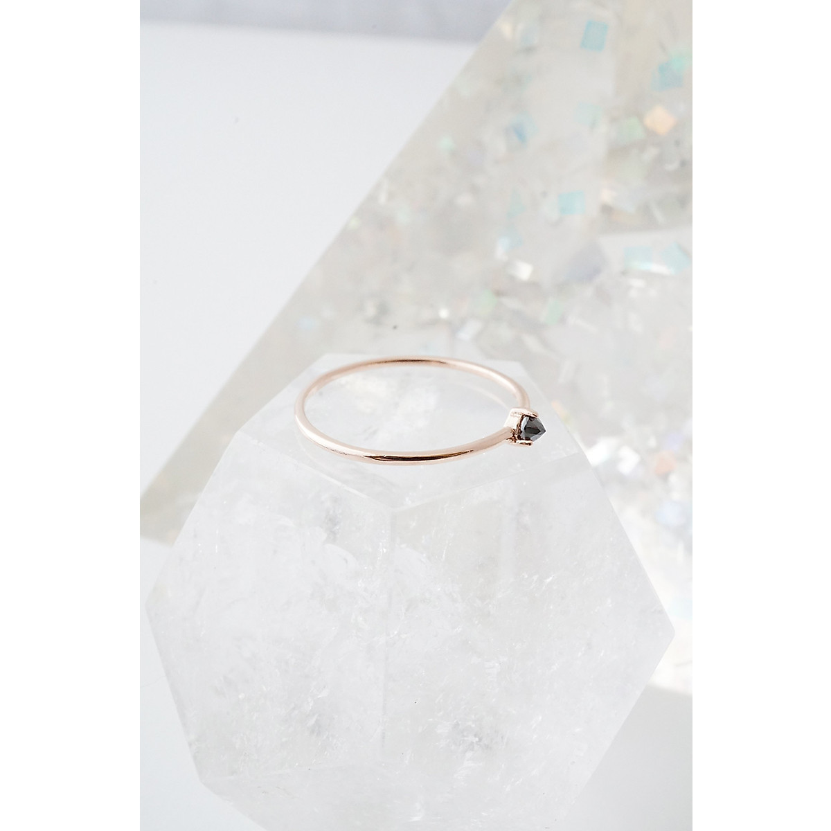 Honeycat Black Iron Ore Crystal Point Ring in 18k Rose Gold Plate | Minimalist, Delicate Jewelry (RG, 6)