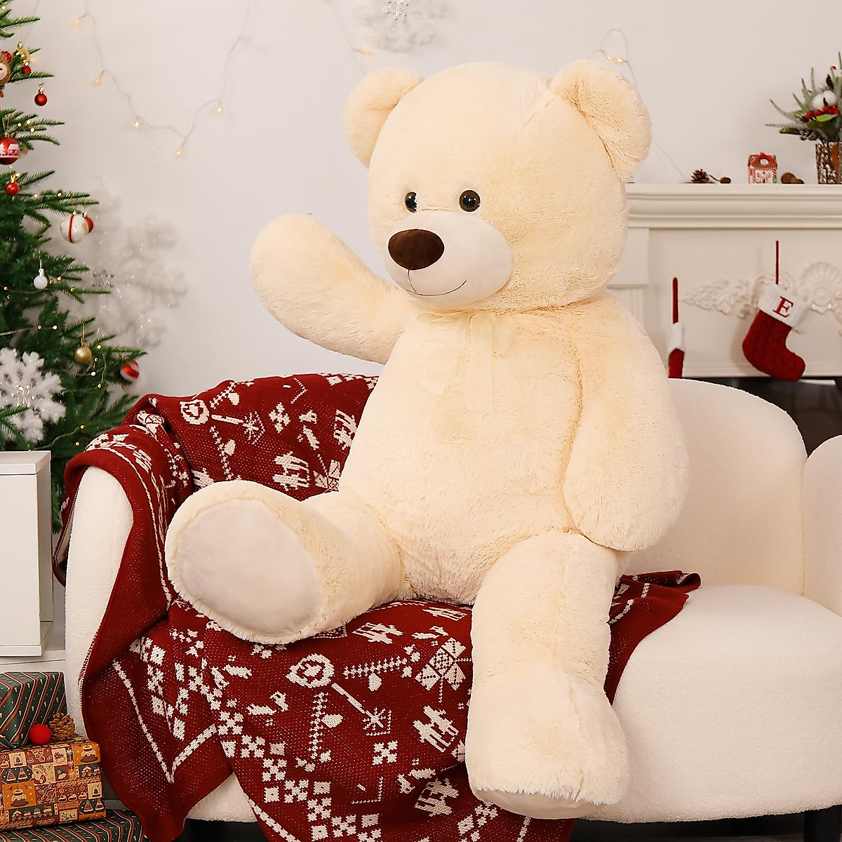 MorisMos Giant Teddy Bear Stuffed Animal 3 ft,36 in Large Teddy Bear,Big Teddy Bear for Baby Shower Decor,Soft Stuffed Bear Plush Toy for Kid Birthday Christmas Girlfriend Valentines Gift,Beige/Cream