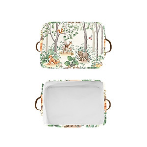 Joyestore Woodland Bear Deer Fox Personalized Storage Bins Baskets Cubes Organizer with Handle for Shelves Closet Nursery Toy 1 Pack