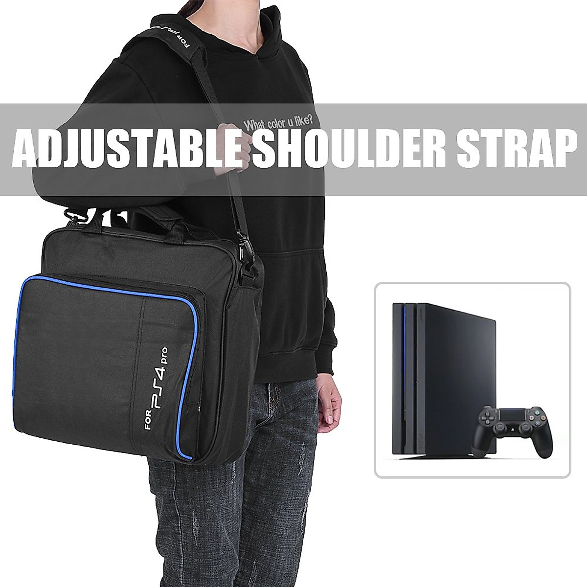 Zerone Portable Carrying Bag Travel Shoulder Bag Storage Case for PS4 Pro Black