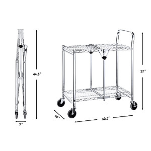StorageMax 2 Tier Commercial Grade Heavy Duty Utility Cart | Holds up to 300lbs | Easy Foldable | Durable Chrome Plated Steel Heavy Duty Rolling Cart for Garage, Warehouse, Showroom and Office