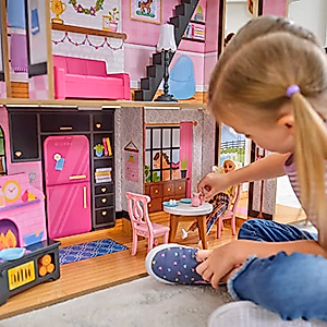 KidKraft Windmill Elevator 2-in-1 Wooden Barn & Dollhouse with Horse and Lights & Sounds, Over 3 Feet Tall, Pink