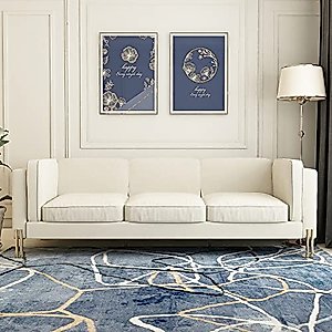 Hommoo 94" W 3 Seat Couch Mid Century Velvet Sofa with Metal Gold Legs Chesterfield with Removable Cushion Comfortable Sofa Couch for Small Apartment Living Room Bedroom Beige