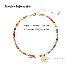 Wremily Initial Anklets for Women Handmade Beaded Ankle Bracelets 14K Gold Letter Initial Heart Anklet Boho Colorful Beads Ankle Bracelets Summer Beach Foot Jewelry Gift