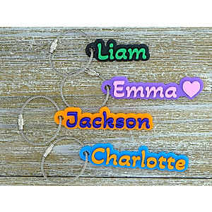 Personalized Water Bottle and Bag Name Tag Curvy Font, Hard Plastic Luggage Label Custom Nametag, Bulk Discounts