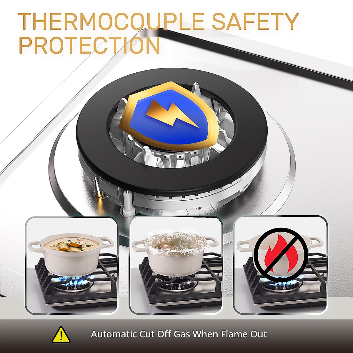 TOPWISH 2 Burner Propane Gas Cooktop, 12" Inch LPG/NG Built-in Gas Stove Top with 2 ITALY SABAF Sealed Burners 18,000BTU, Stainless Steel, RV Stove Top with Thermocouple Protect, Apartment, Outdoor