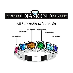 Central Diamond Center S-Bar Mothers Ring 1 to 6 Simulated Birthstones - 14k White Gold - Size 8