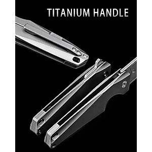 ainhue A373 Pocket Folding Flipper Utility Knife, 10pcs Replaceable Blades, 3.73 inches Stonewashed Titanium Handles Pocket Clip, Compact High-end Art Craft Wallpaper Cutter Electrician Knives