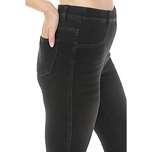 Women's Stretch Pull-on Skinny Denim Look Jean Leggings, Full Length, Faded Black, Large