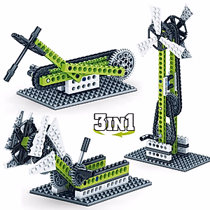 Ulanlan STEM Mechanics Gears Construction Kit 13 Models in 1, Motion Essential Set, Ferris Wheel/Merry-go-Round/Seesaw/Crane/Windmill Engineering Science Education Building Kit