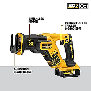 DEWALT 20V MAX XR Compact Reciprocating Saw, 5.0-Amp Hour, Cordless (DCS367P1)