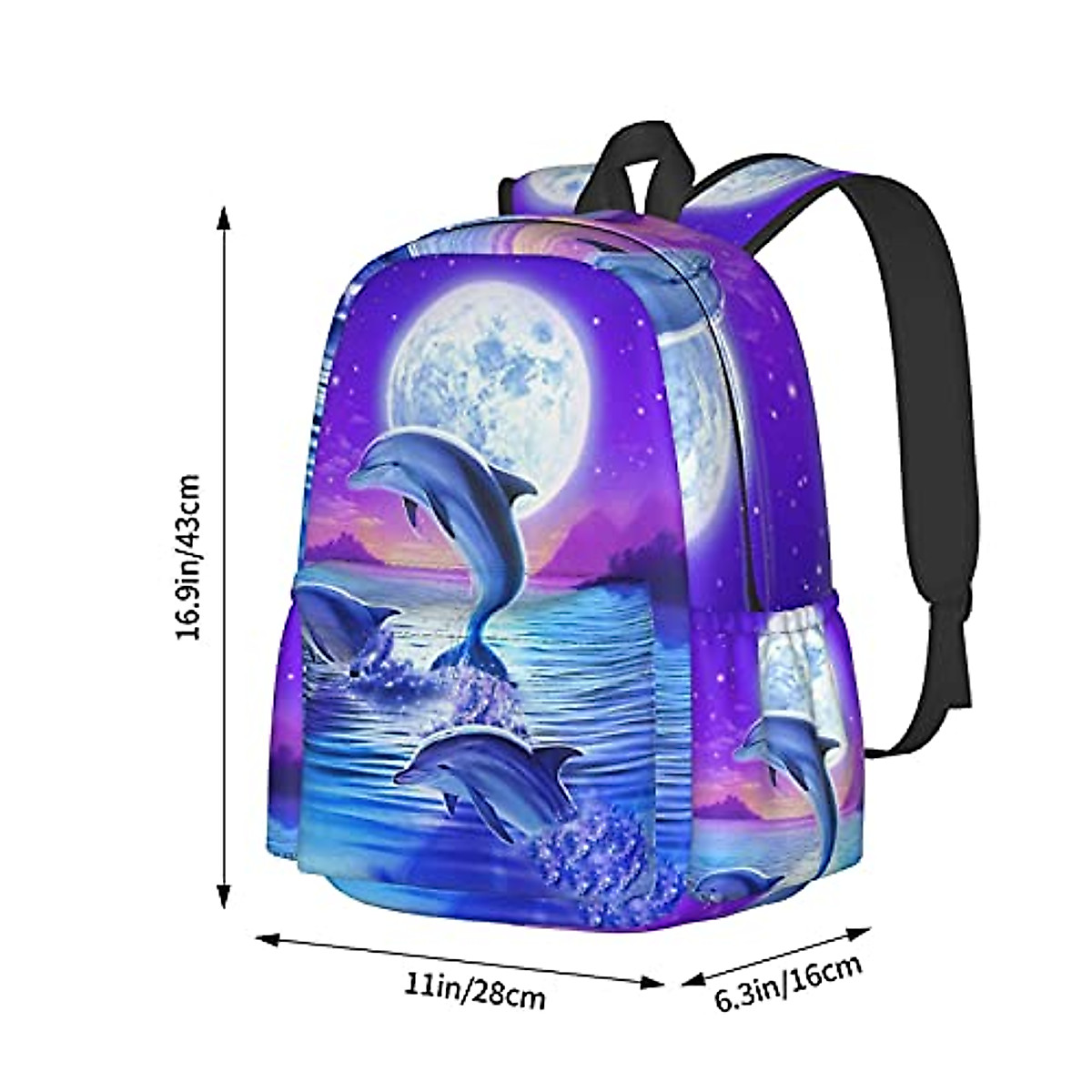 KiuLoam 17 Inch Backpack Dolphin Jumping Under Moonlight Laptop Backpack Shoulder Bag School Bookbag Casual Daypack