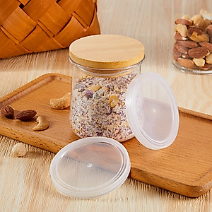 Tessco 40 Pcs Yogurt Jar Lids Set 20 Bamboo Lids with Silicone Sealing Rings 20 Pcs Plastic Yogurt Container Lids Clear Food Storage Replacement Lids Covers Compatible with Oui Yogurt Jars