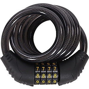 Roming 4 Digit Coiled Security Cable Lock, 50 Inches Long, Black