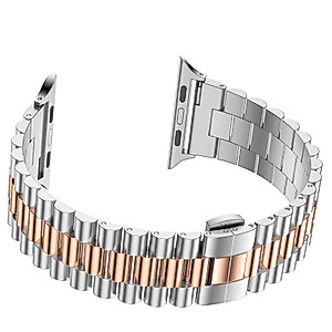 baozai Compatible with Apple Watch 41mm 40mm 38mm, Solid Stainless Steel iWatch Band Replacement for Apple Watch Series 9/8/7/6/5/4/3/2/1/SE for Women, 3Rows-Silver/Rose Gold, 41mm/40mm/38mm