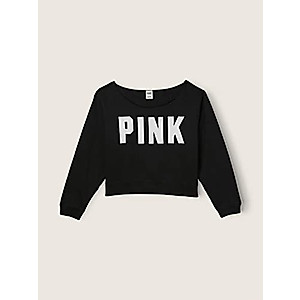 Victoria's Secret PINK Fleece Cropped Sweatshirt, Pure Black, Large