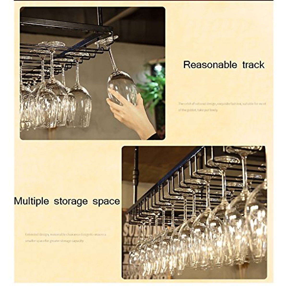 Stylish Simplicity Wine Glass Holder European Style Simple Black Brown Wrought Iron Upside Down Wine Glass Rack High Glass Rack Bar Wine Storage Rack, PIBM, Black, Small