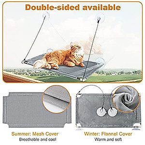 Cat Window Perch Large Hammock Bed for Indoor Cats 24.4 * 13” Cat Window Sill Seat Shelf Box with Strong Suction Cup Sturdy Cat Sunbathing Ledge Inside Easy to Assemble Holding 50 LBS