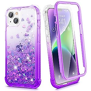 Ruky Case for iPhone 14, Full Body Glitter Liquid Rugged Cover with Built-in Screen Protector Soft TPU Protective Girls Women Phone Case for iPhone 14 6.1 & iPhone 13 6.1 ”, Gradient Purple