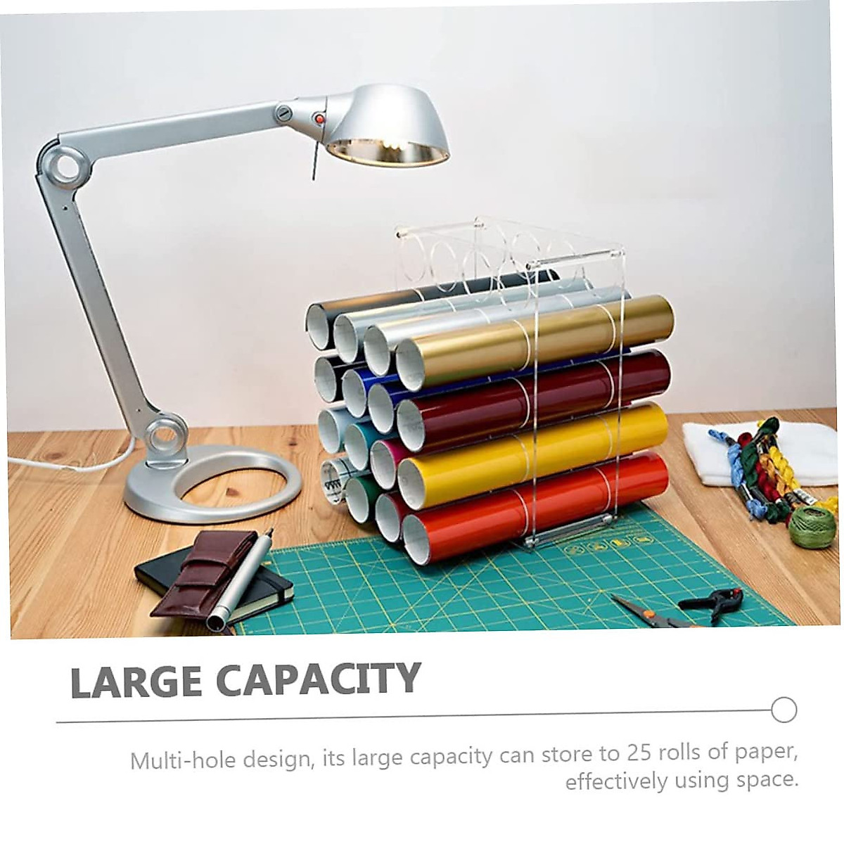 Didiseaon Easy Install Vinyl Roll Storage Rack 25 Holes Acrylic Vinyl Organizer for Craft Vinyl Wrap Rolls Holder